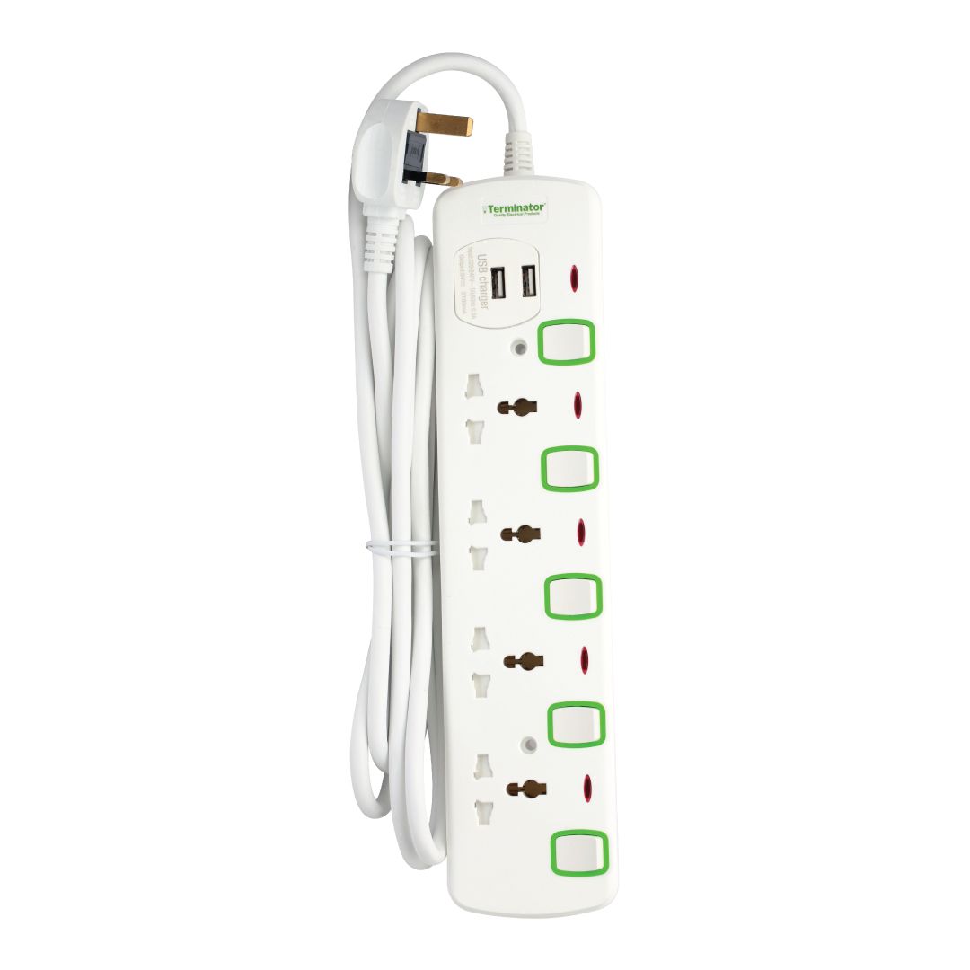 Buy Terminator 4 Way Universal Power Extension Socket With 2 USB 2.1A ...