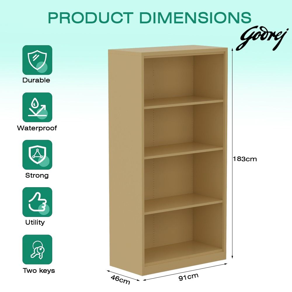 Buy Godrej Full-Height Open Steel Bookcase with Adjustable Shelves ...