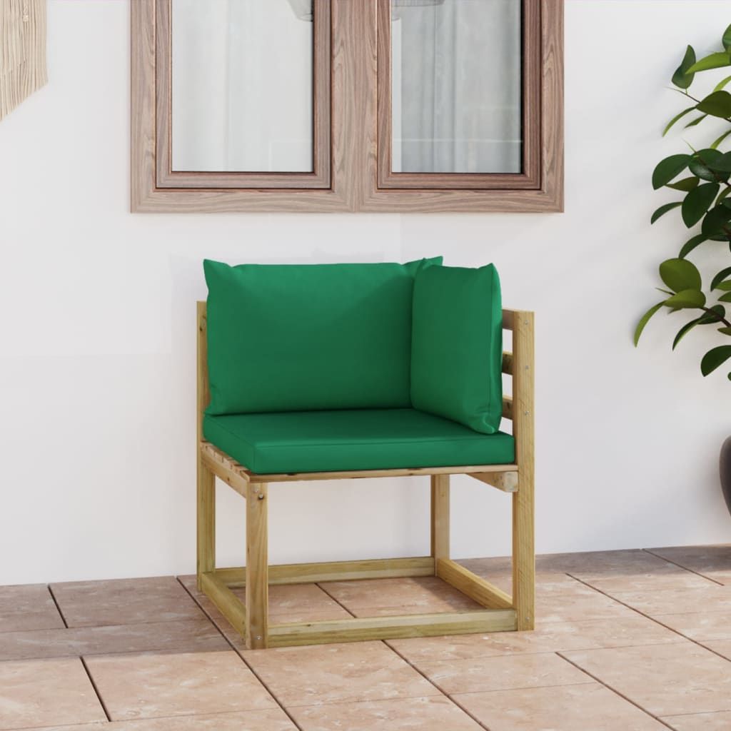 Buy Garden Corner Sofa with Cushions Green Impregnated Pinewood Online ...