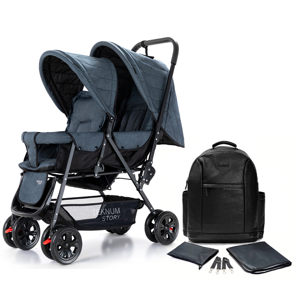 Buy Eazy Kids Teknum Twin Baby Stroller Combo - Grey Online | Danube ...